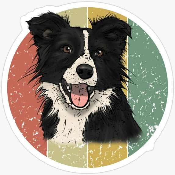 DOPASTICKER Border Collie Dog Breed Rescue Puppies, Retro Design Gift ...