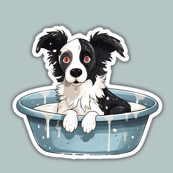 DOPASTICKER Border Collie In A Bathtub Cute Dog Lover Sticker Phone ...