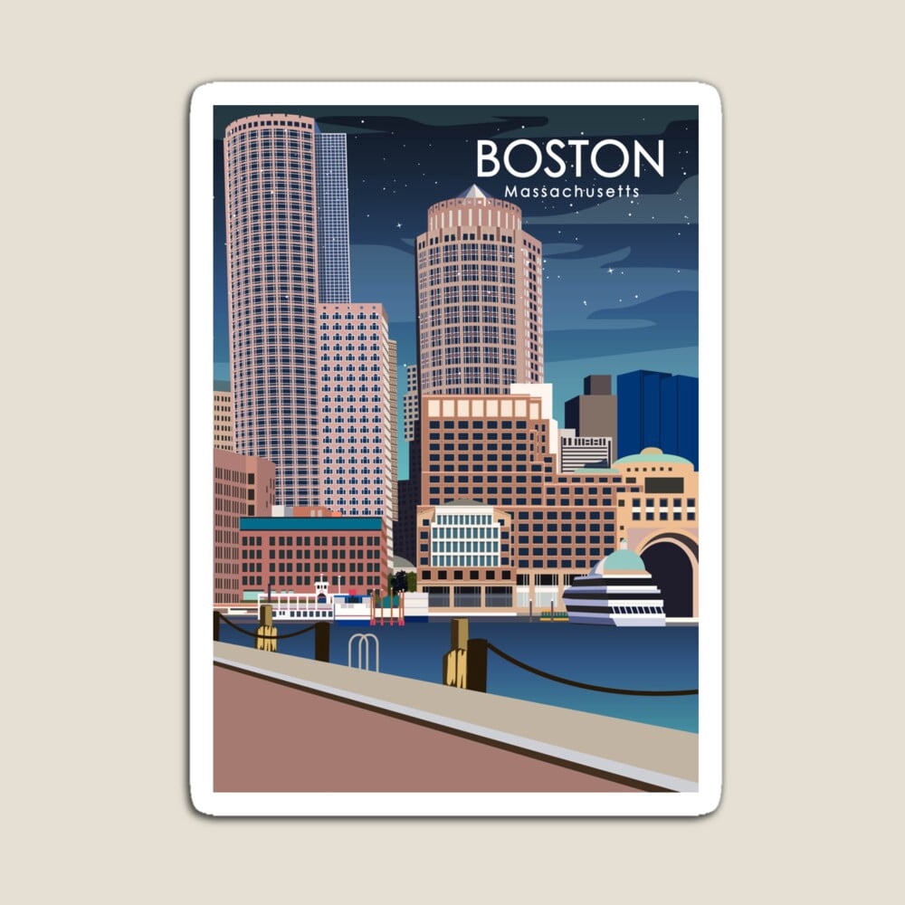 DOPASTICKER Boston Massachusetts Vintage Minimal Retro Travel Poster ...