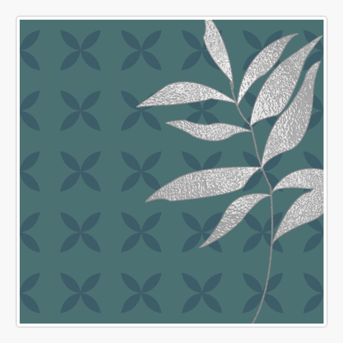 DOPASTICKER Botanical Leaves Geometric Pattern, Dark Dusky Turquoise ...