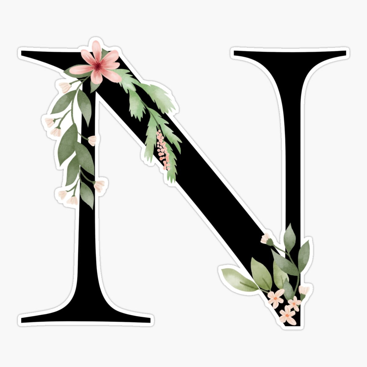 DOPASTICKER Botanical Letter N Sticker, Phone Sticker Water Bottle ...