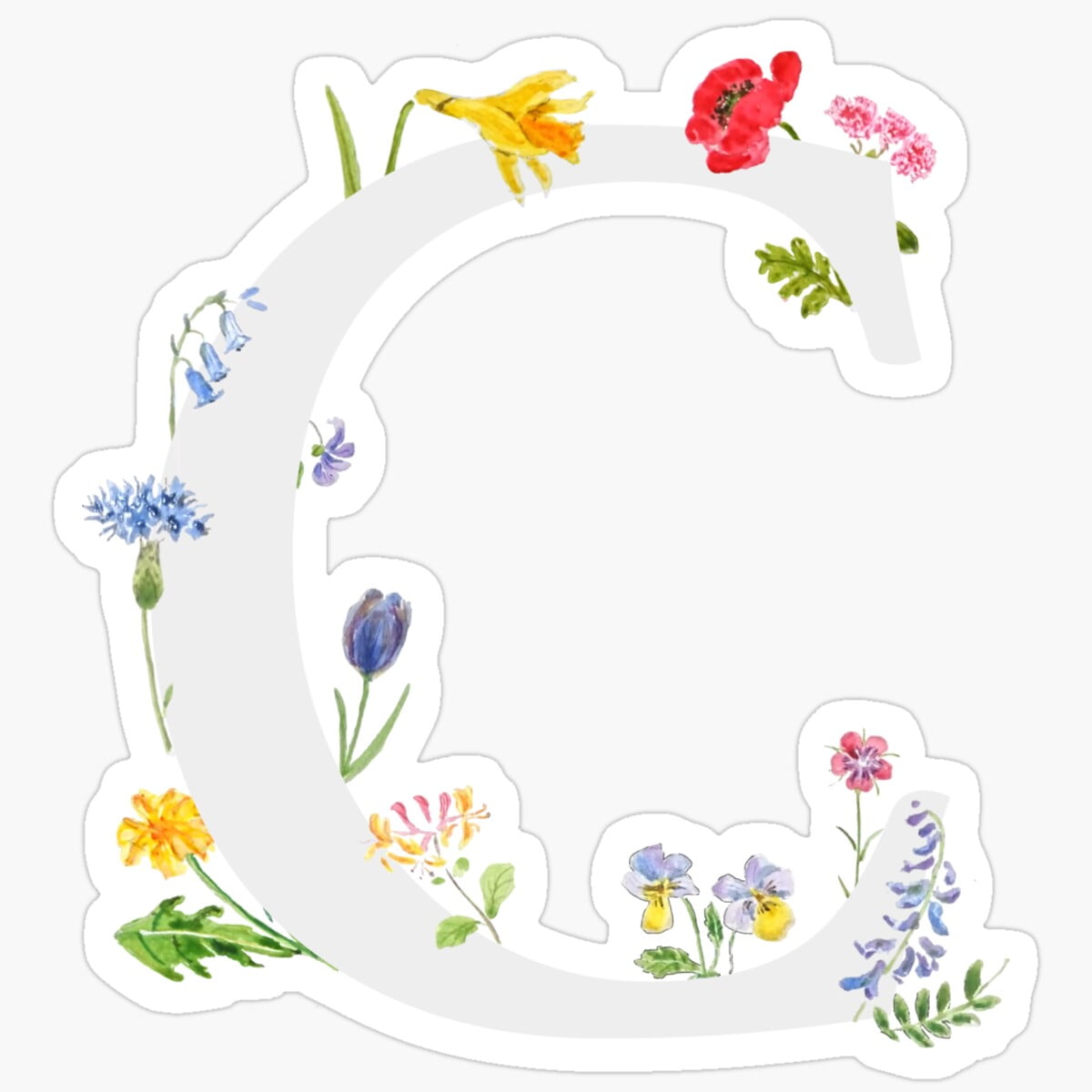 DOPASTICKER Botanical Monogram Alphabet C Wildflowers Sticker Birthday ...