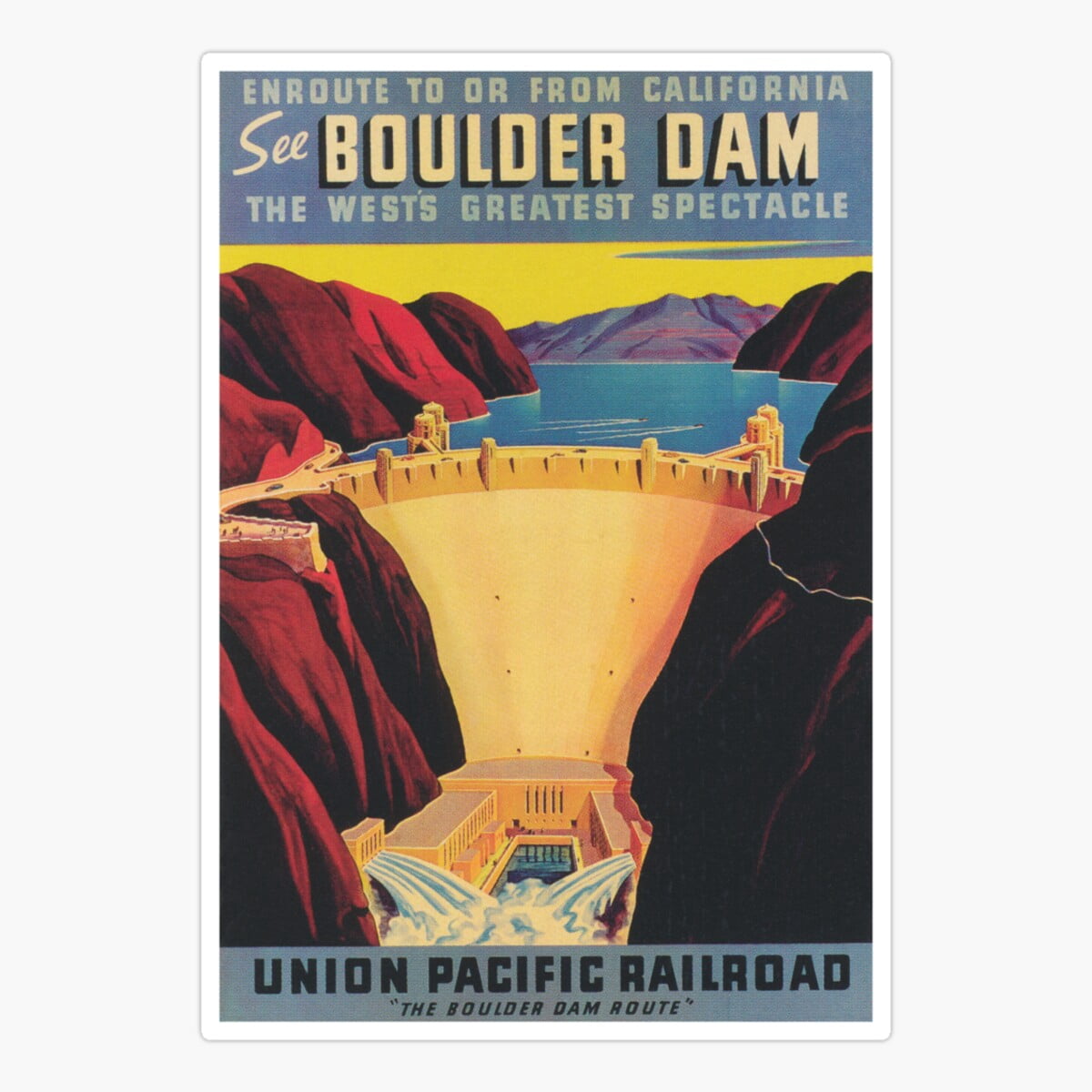 DOPASTICKER Boulder Dam, Hoover Dam, Retro Vintage Travel Poster ...