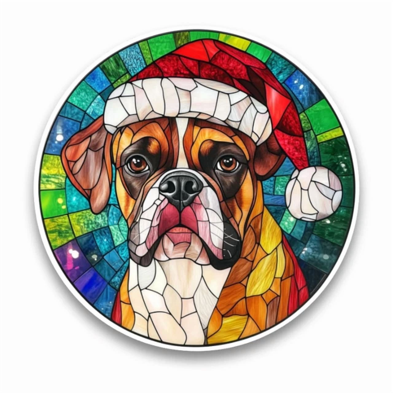 DOPASTICKER Boxer Dog San.Ta Hat Xmas Stained Glass Style Window Opaque ...