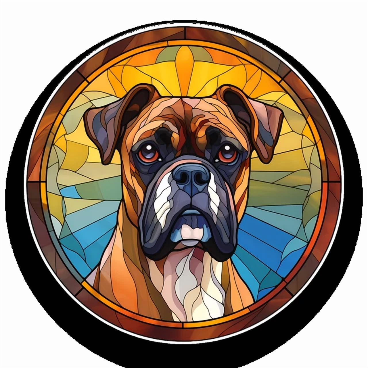 DOPASTICKER Boxer Puppy Dog Stained Glass Style Window Opaque Sticker ...