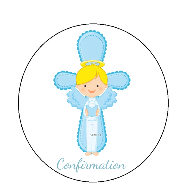 DOPASTICKER Boy Confirmation Stickers Favors Blue Round Phone Decal ...