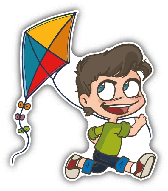DOPASTICKER Boy Kite Cartoon Sticker Decal Phone Decal Water Bottle ...