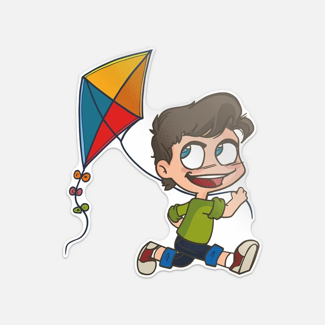 DOPASTICKER Boy Kite Cartoon Sticker Decal Phone Decal Water Bottle ...