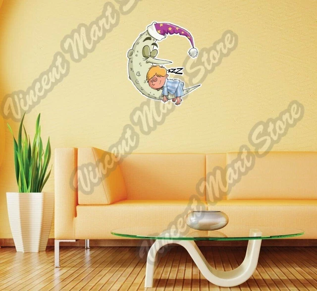 DOPASTICKER Boy Sleeping Moon Bed Child Napping Wall Sticker Room ...
