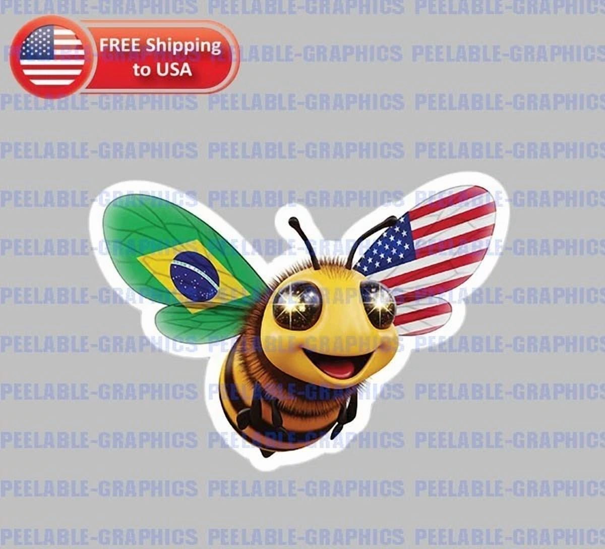 DOPASTICKER Brazil American Flag Bumble Bee Sticker Brazilian America ...