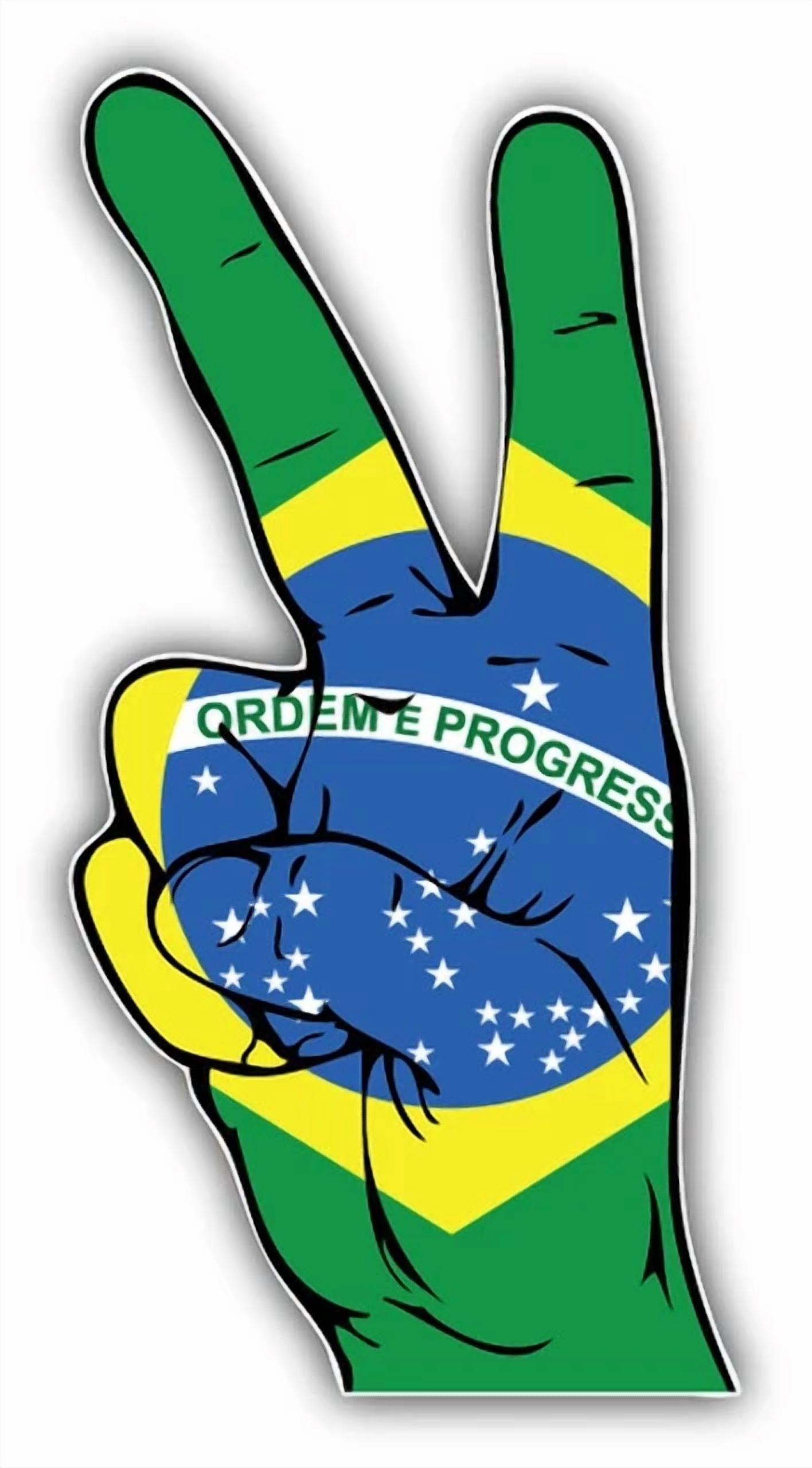 DOPASTICKER Brazil World Flag Hand Peace Sign Sticker Decal Phone Decal ...