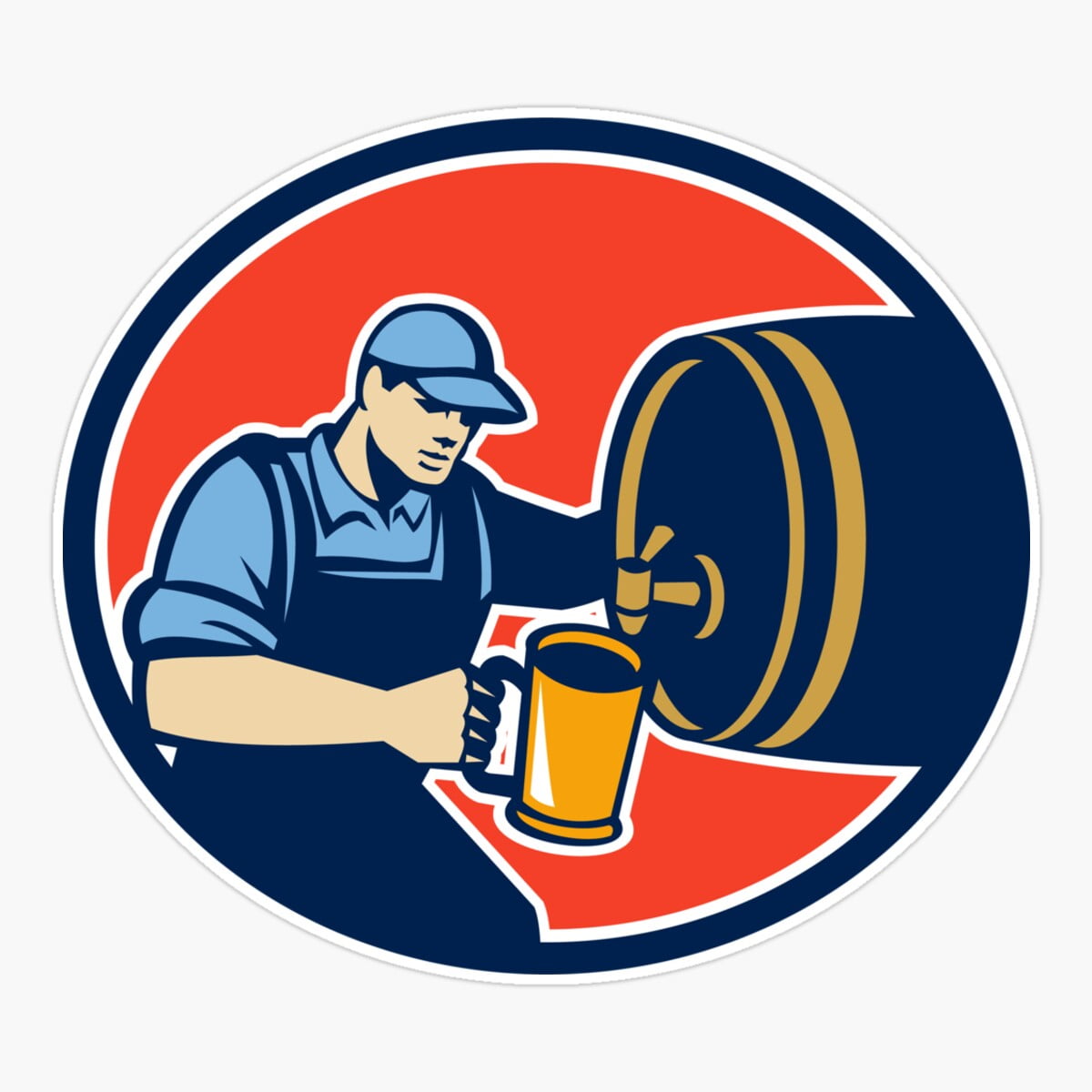 DOPASTICKER Brewer Bartender Pour Beer Pitcher Barrel Retro Sticker ...