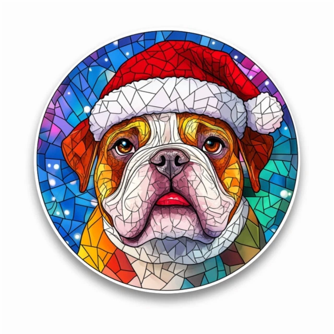 DOPASTICKER British Bulldog San.Ta Hat Xmas Stained Glass Style Opaque Sticker Decal Phone Decal ...