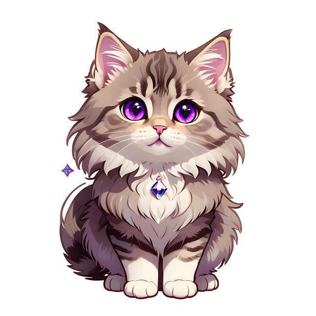 DOPASTICKER Brown Fluffy Cat Sticker " Cute Fluffy Galaxy Purple Kitty ...
