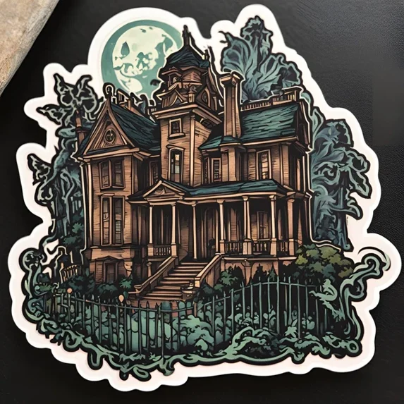 DOPASTICKER Brown Haunted House Sticker Phone Decal Water Bottle ...