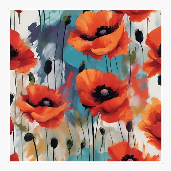 DOPASTICKER Brush Stroke Poppies Pattern Sticker, Phone Sticker Car ...