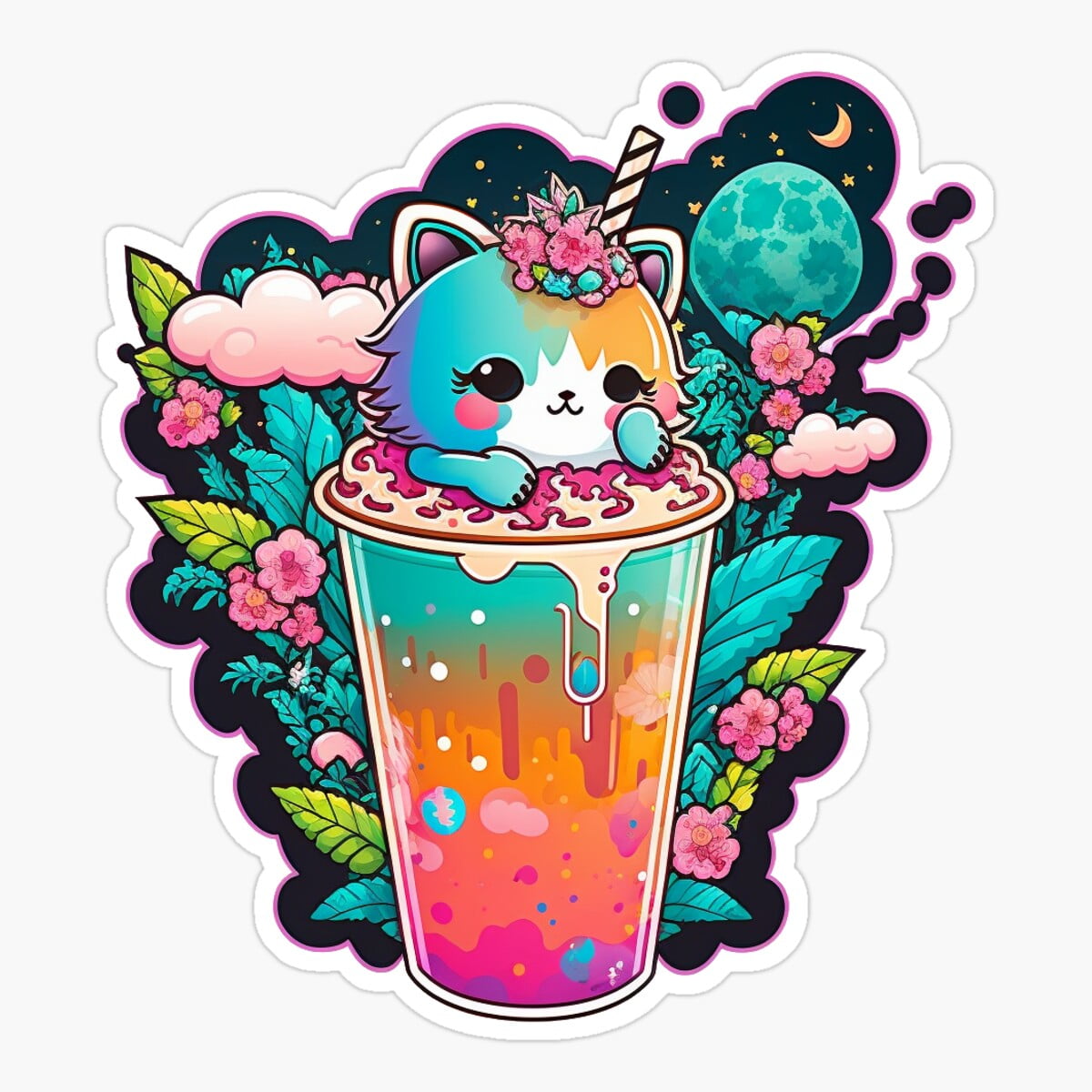 DOPASTICKER Bubble Tea Kitty Cat Sticker, Phone Sticker Car Stickers ...