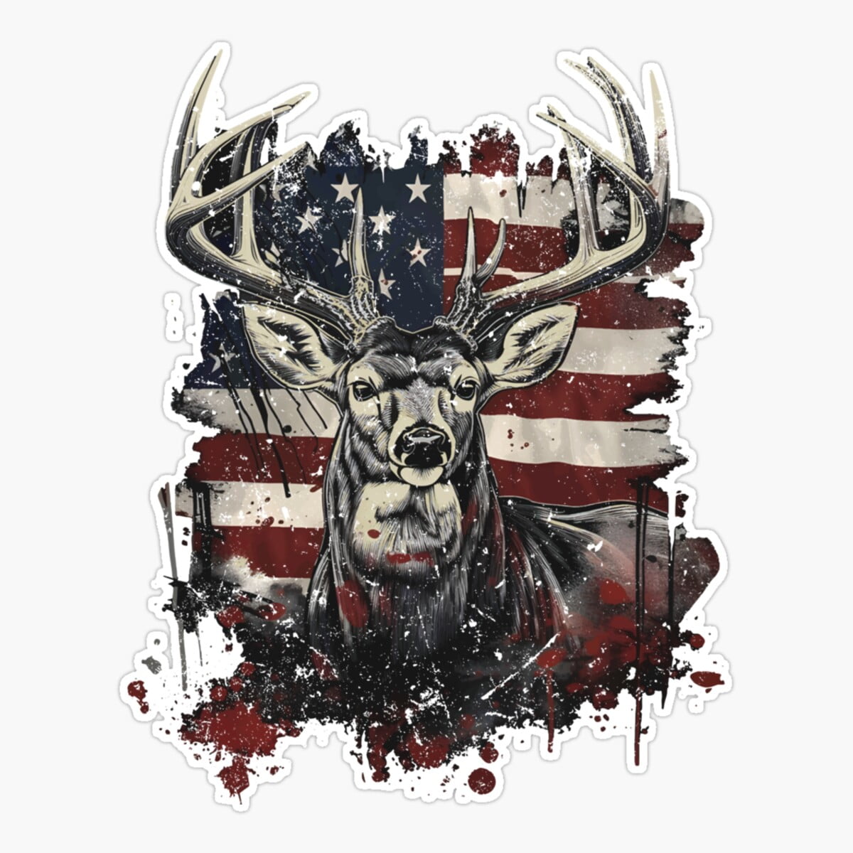 DOPASTICKER Buck White Tail Deer Hunting Hunter Distressed American Lag ...