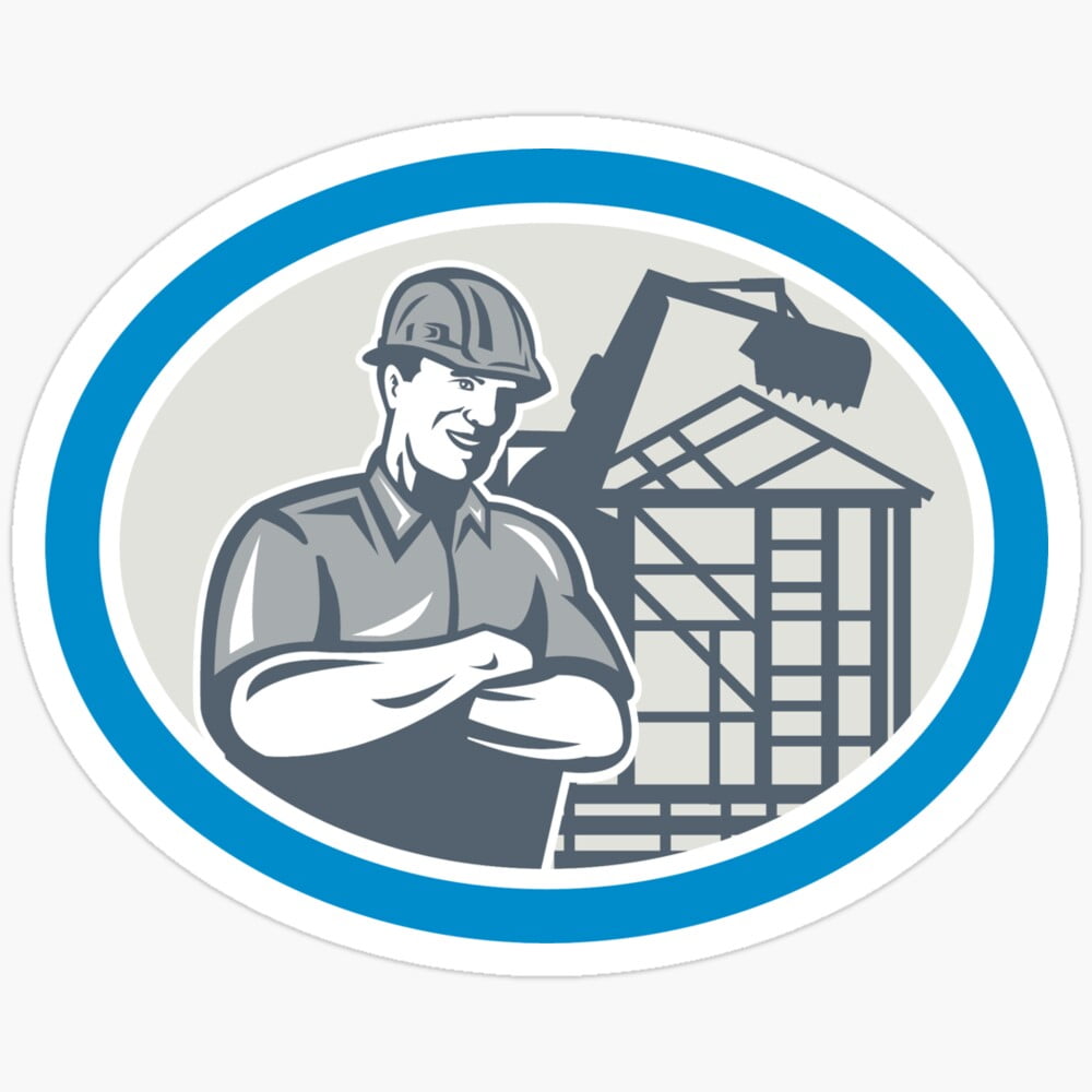 DOPASTICKER Builder Construction Worker Mechanical Digger Oval Sticker ...