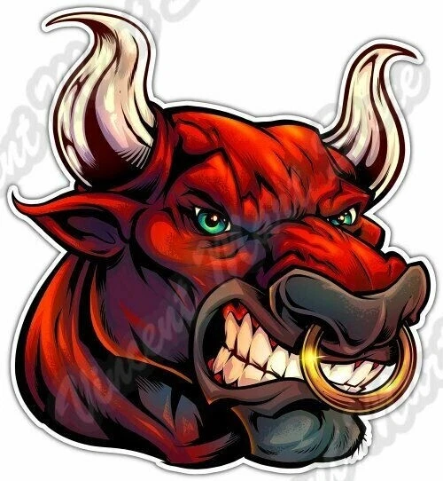 DOPASTICKER Bull Head Red Mascot Animal Cow Horn Car Window Sticker ...