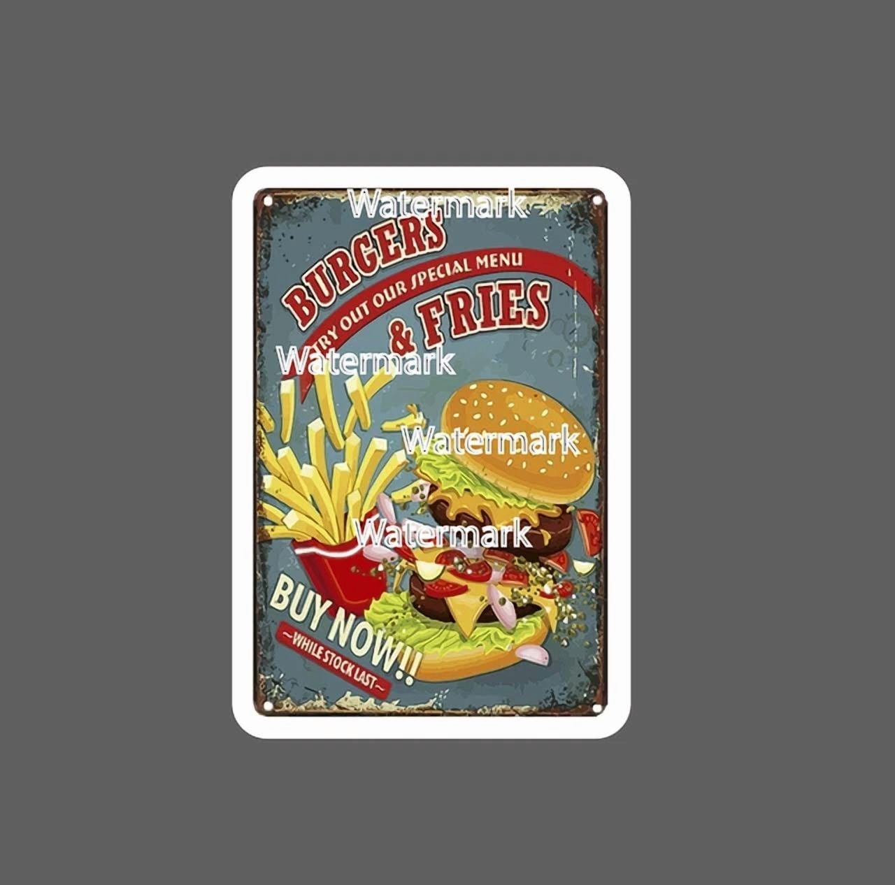 DOPASTICKER Burgers Fries Sticker Retro Ad Sticker Phone Sticker, Latop ...