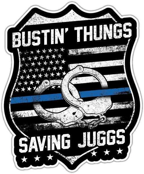 DOPASTICKER Bustin' Things Saving Juggs Police Flag Car Window Sticker ...
