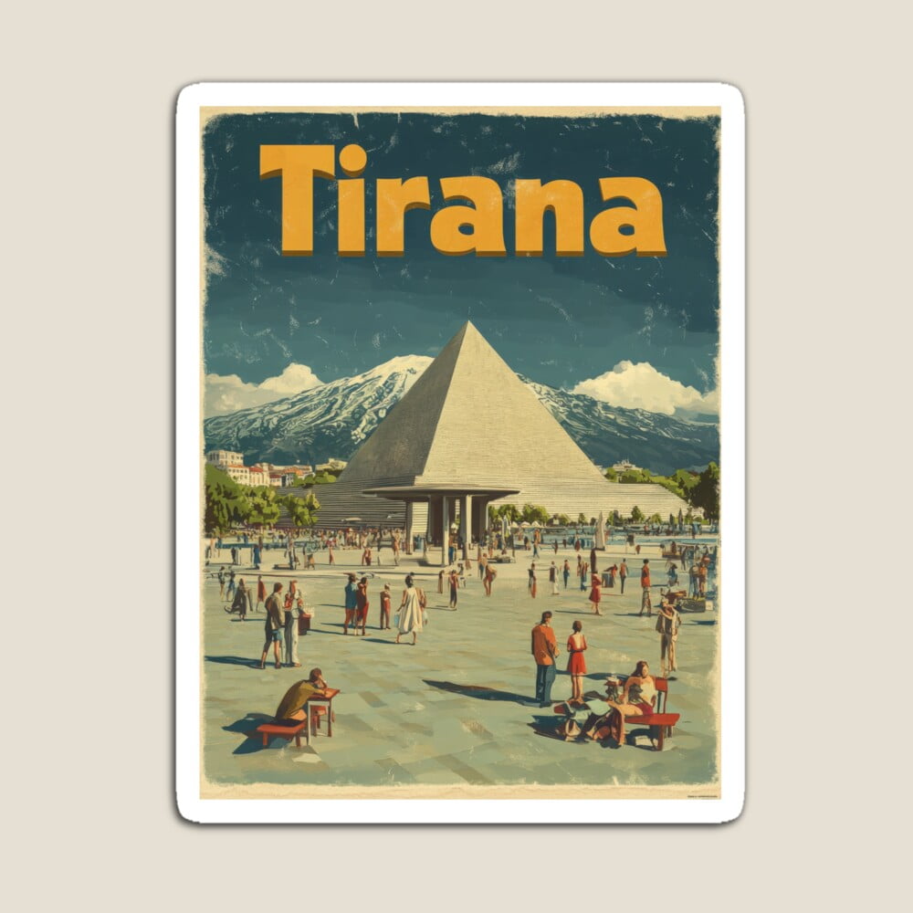 DOPASTICKER A Bustling Public Square In Tirana Features The Iconic ...