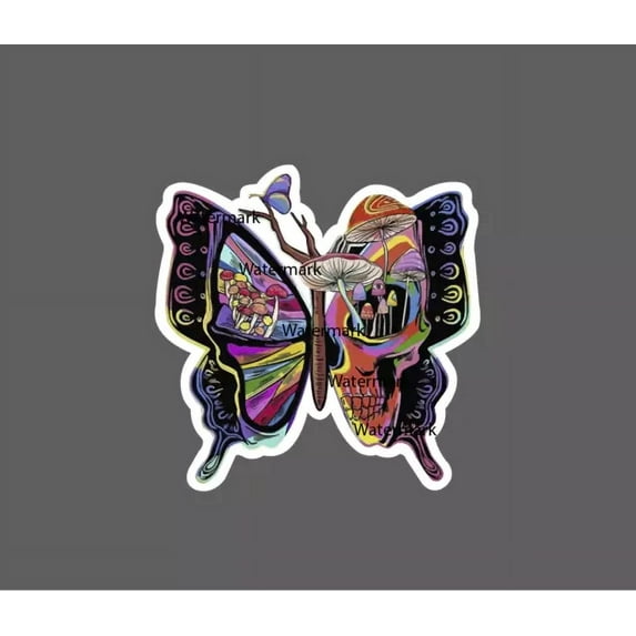 DOPASTICKER Butterfly Mushroom Trippy Neon, Phone Sticker, Latop ...