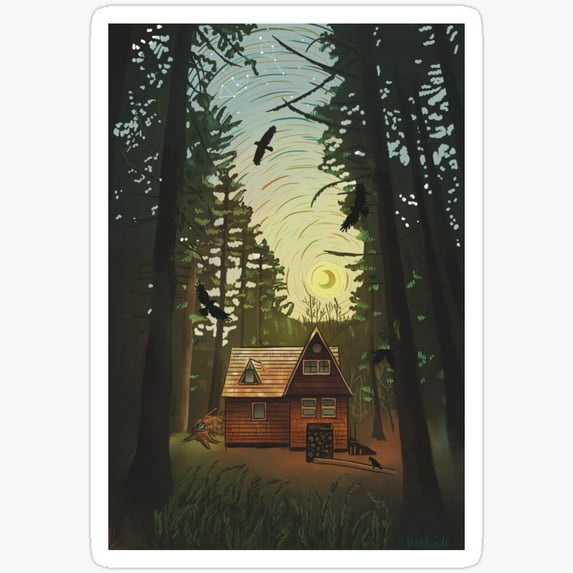 DOPASTICKER Cabin In The Woods, Starry Night Sticker Phone Decal Water ...