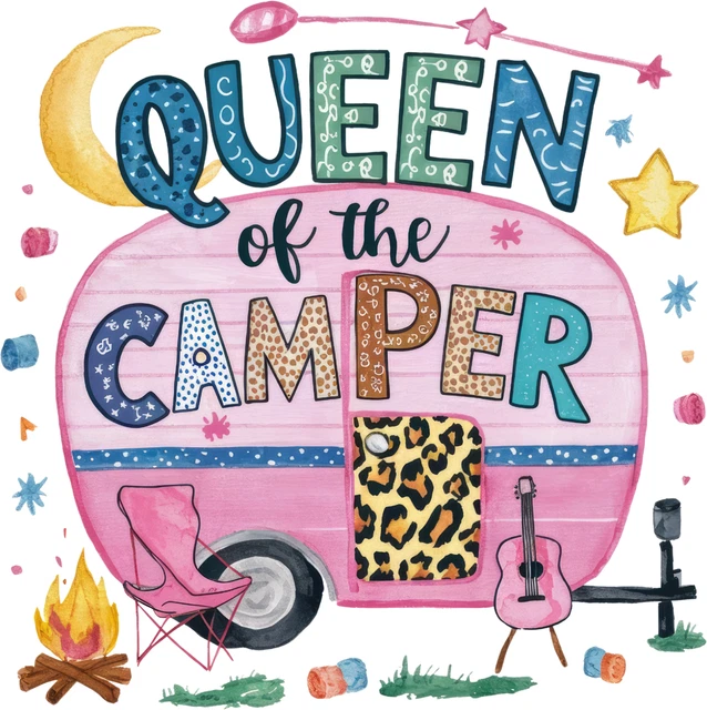 DOPASTICKER Camping Sticker Queen Of The Camper Fire Tent Outdoors ...