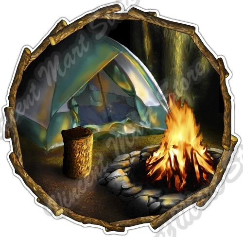 DOPASTICKER Camping Summer Vacation Tent Fire Camp Woods Car Sticker ...