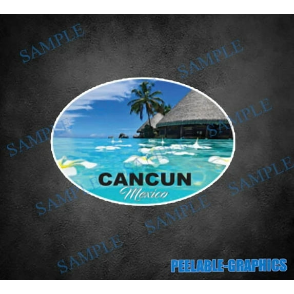 DOPASTICKER Cancun Mexico Oval Vacation Sea Ocean Sticker Souvenir Gift ...