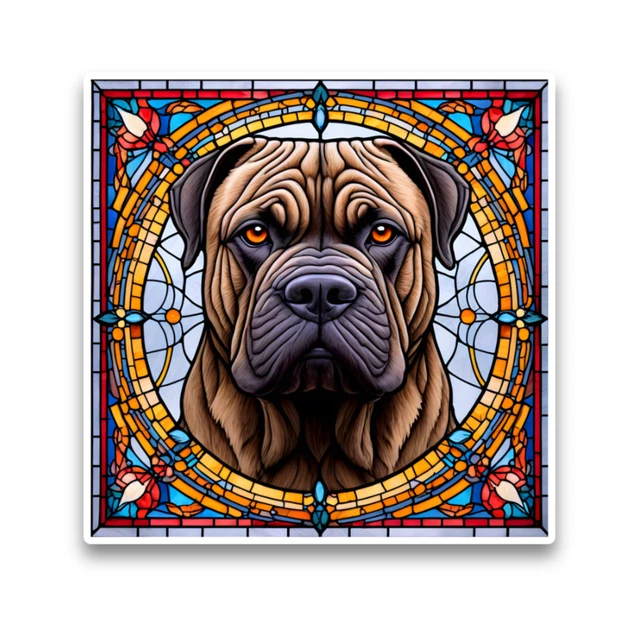 DOPASTICKER Cane Corso Puppy Dog Faux Stained Glass Style Square Window ...