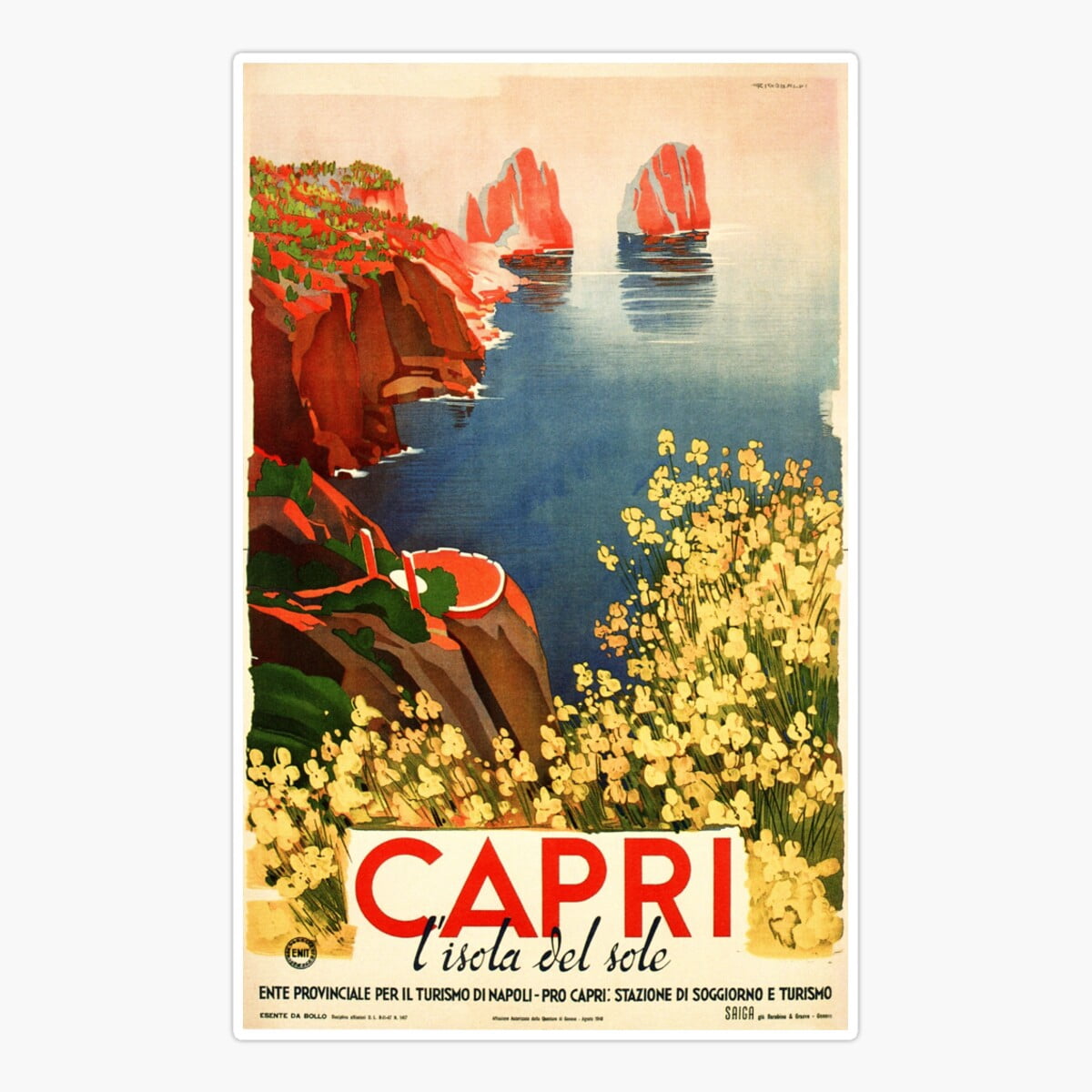 DOPASTICKER Capri Italy Island Of The Sun Vintage Art Deco Travel ...