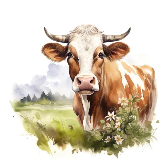 DOPASTICKER Car Sticker Cow Watercolor Sticker Phone Sticker, Latop ...
