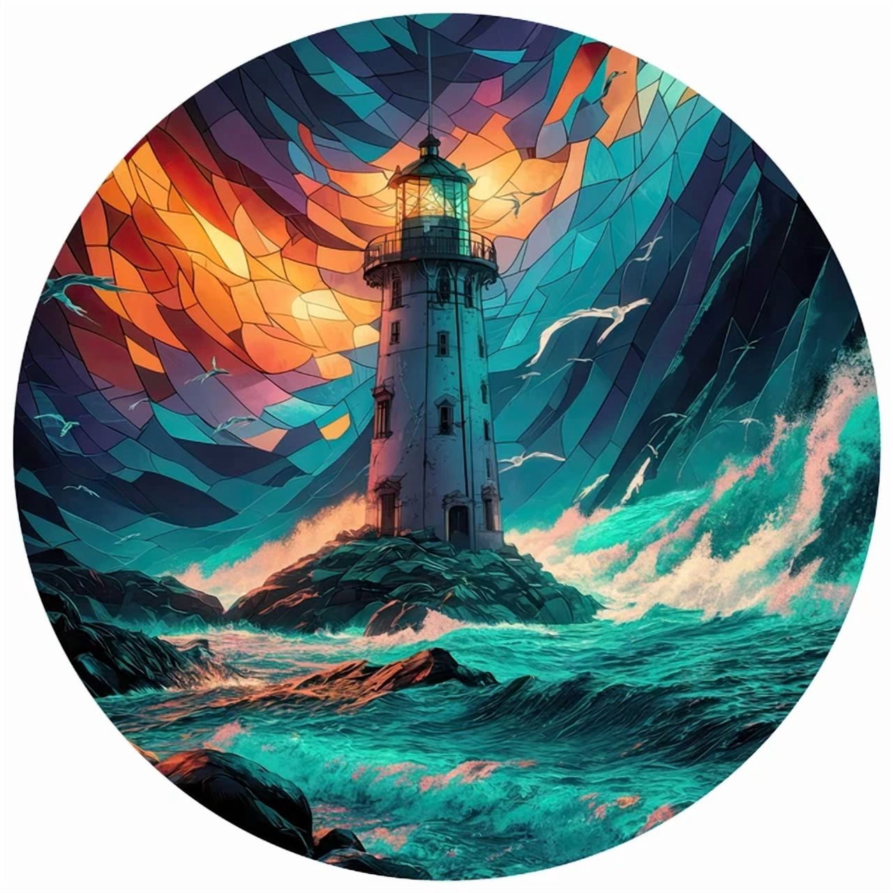 DOPASTICKER Car Sticker Lighthouse Stained Glass Sticker Phone Sticker ...