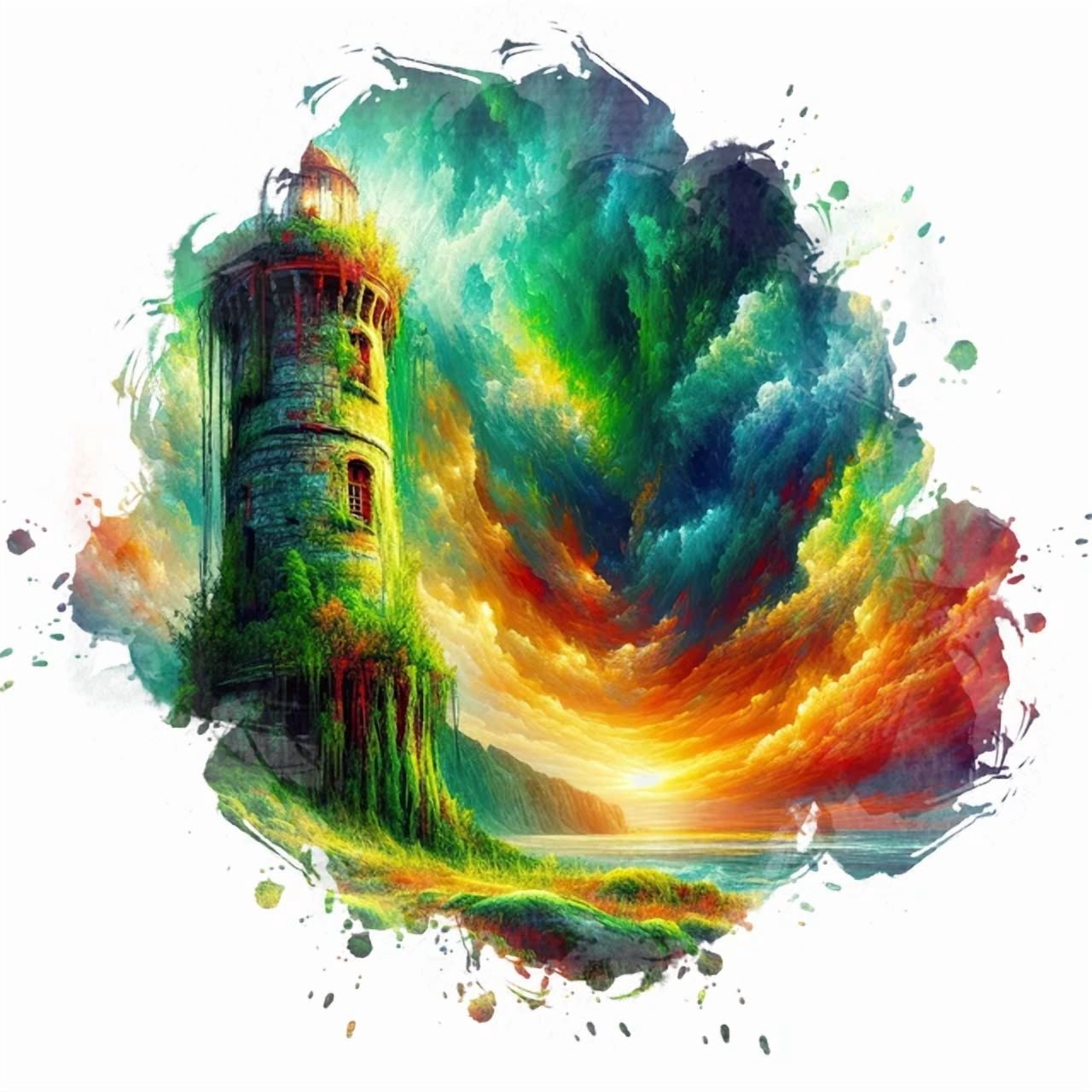DOPASTICKER Car Sticker Lighthouse Stained Glass Sticker Phone Sticker ...