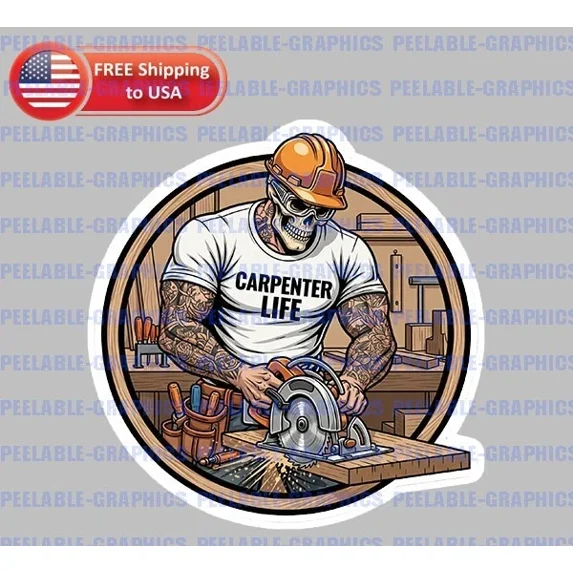 DOPASTICKER Carpenter Sticker American Skull Circular Saw Hammer ...