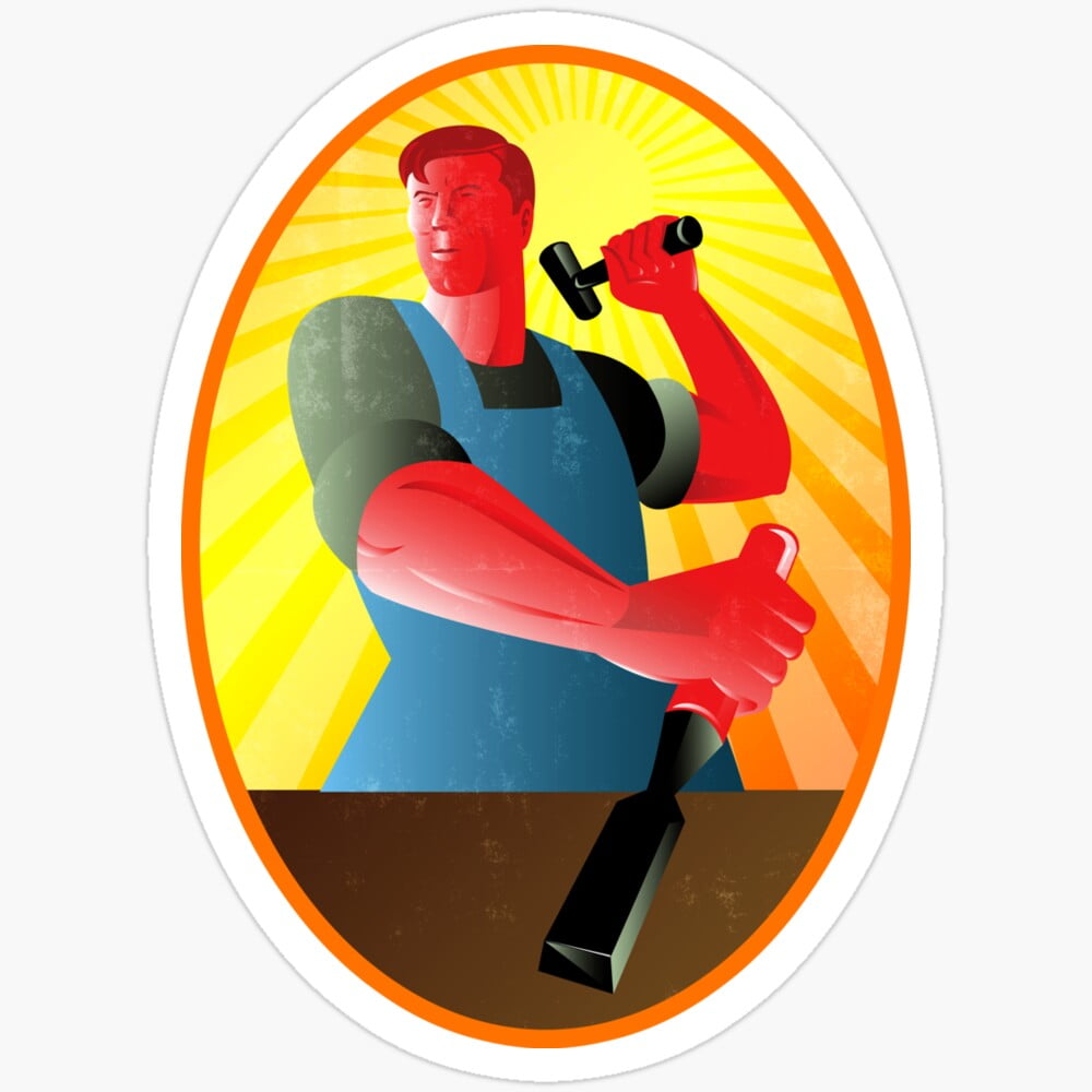 DOPASTICKER Carpenter Striking Hammer Chisel Retro Sticker Phone Decal ...