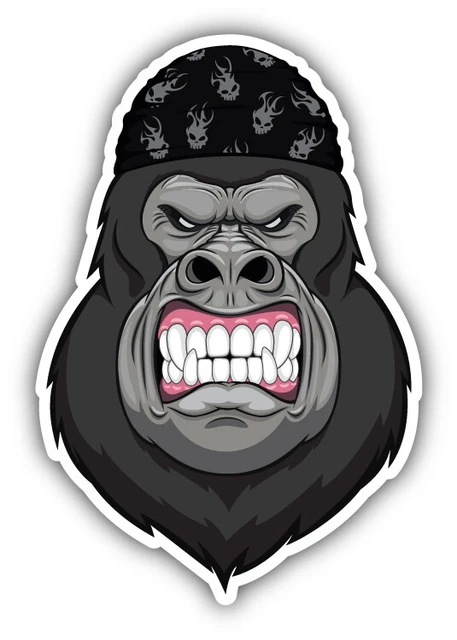 DOPASTICKER Cartoon Angry Gorilla Head Skull Mascot Sticker Decal Phone ...
