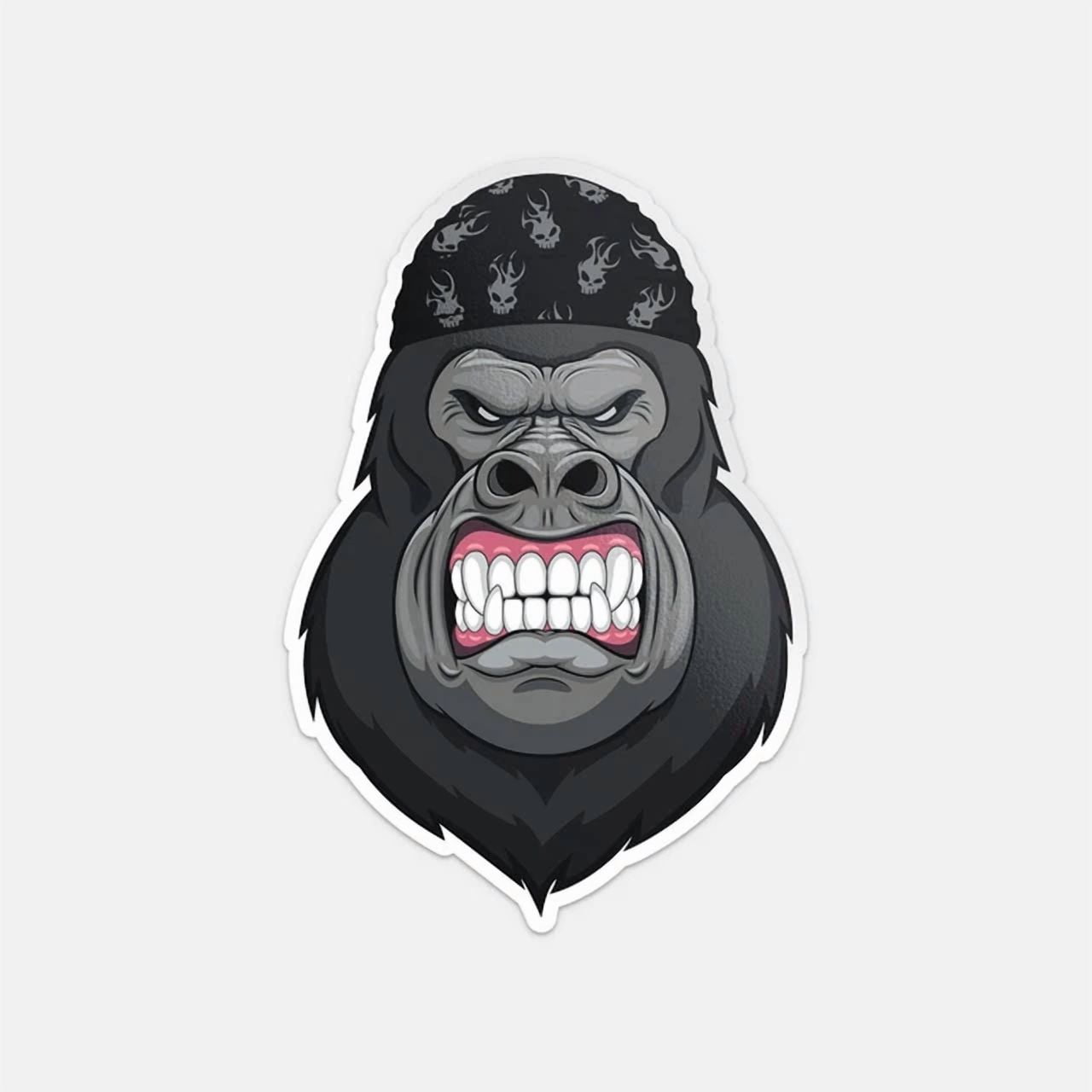DOPASTICKER Cartoon Angry Gorilla Head Skull Mascot Sticker Decal Phone ...