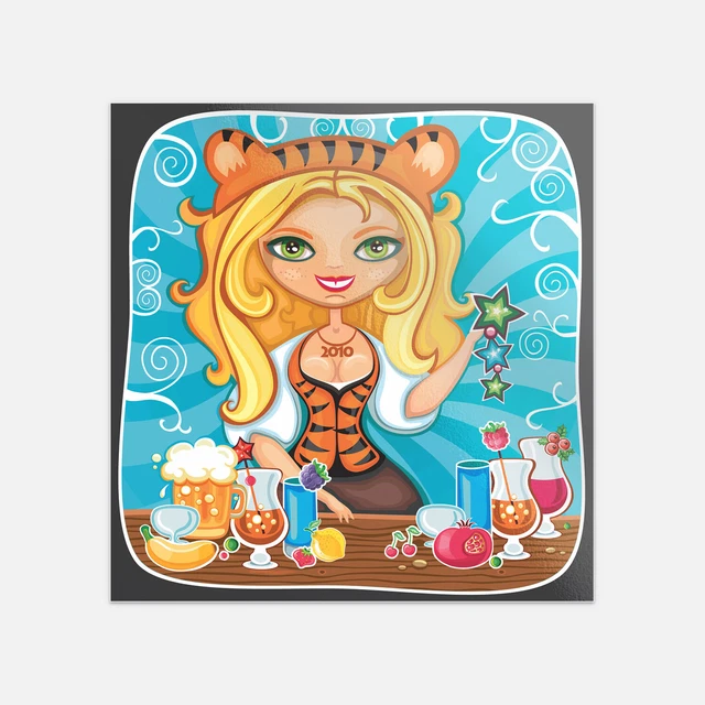 DOPASTICKER Cartoon Cute Bartender Girl Tiger Sticker Decal Phone Decal ...