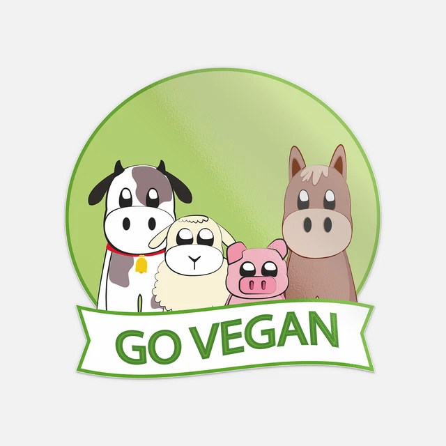 DOPASTICKER Cartoon Go Vegan Sign Emblem Sticker Decal Phone Decal ...