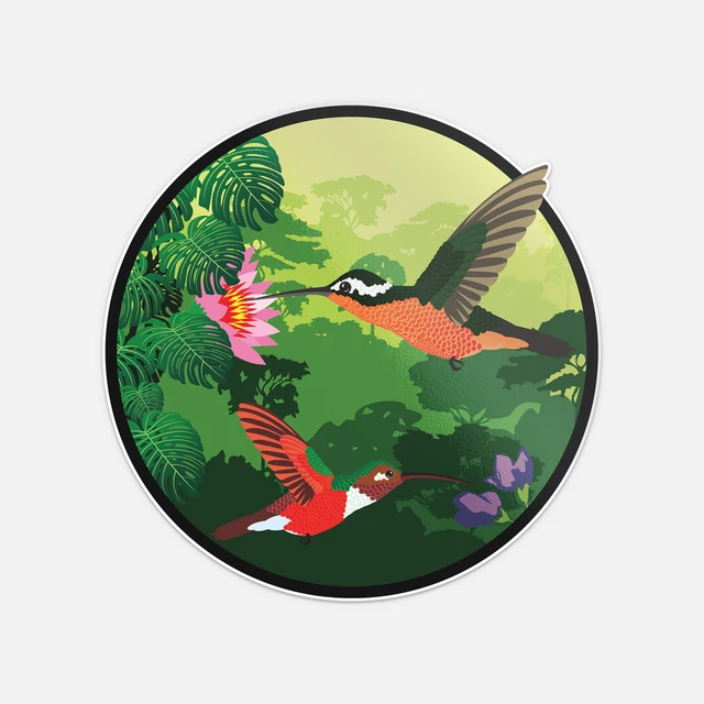 DOPASTICKER Cartoon Jungle Label With Hummingbirds Sticker Decal Phone ...