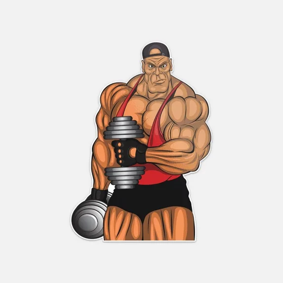 DOPASTICKER Cartoon Muscular Bodybuilder With Dumbbells Sport Sticker ...