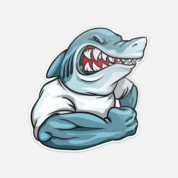 DOPASTICKER Cartoon Muscular Shark Mascot Sport Sticker Decal Phone ...