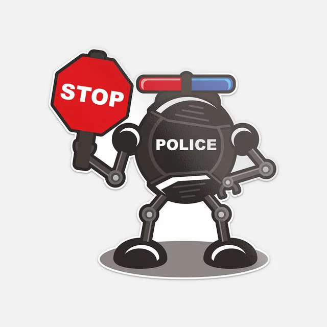 DOPASTICKER Cartoon Policeman Robot Stop Sign Sticker Decal Phone Decal ...
