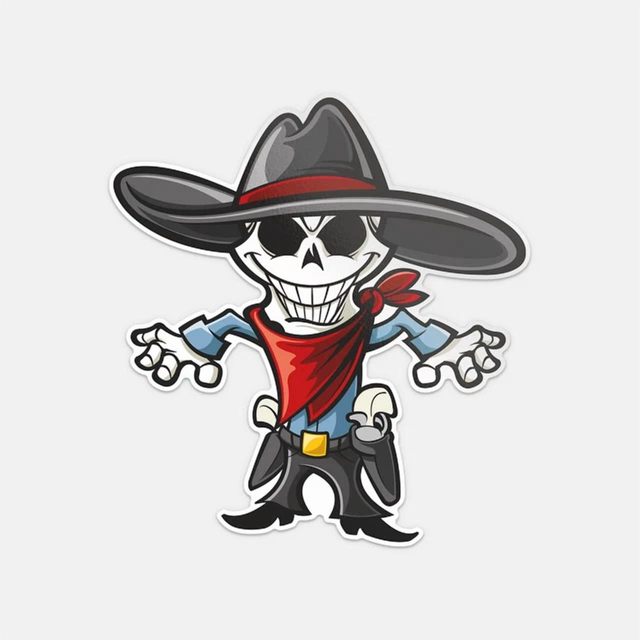 DOPASTICKER Cartoon Skeleton Cowboy Sticker Decal Phone Decal Water ...