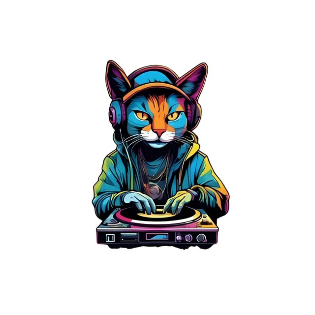 DOPASTICKER Cat Dj Sticker Street Art Urban Hip Hop Grunge Bold Color ...