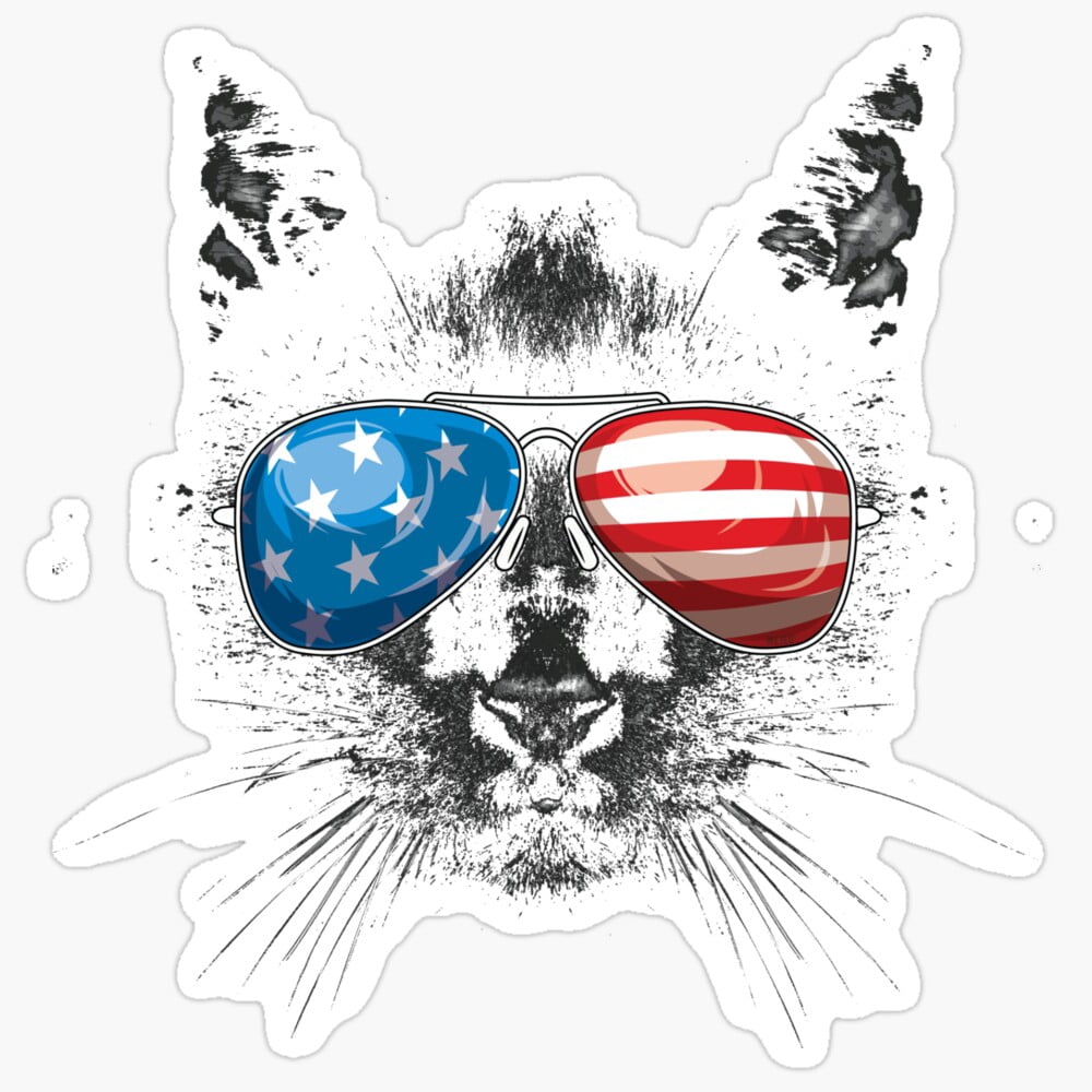 DOPASTICKER Cat Face American Flag Kitty 4Th Of July Black Cat Sticker ...